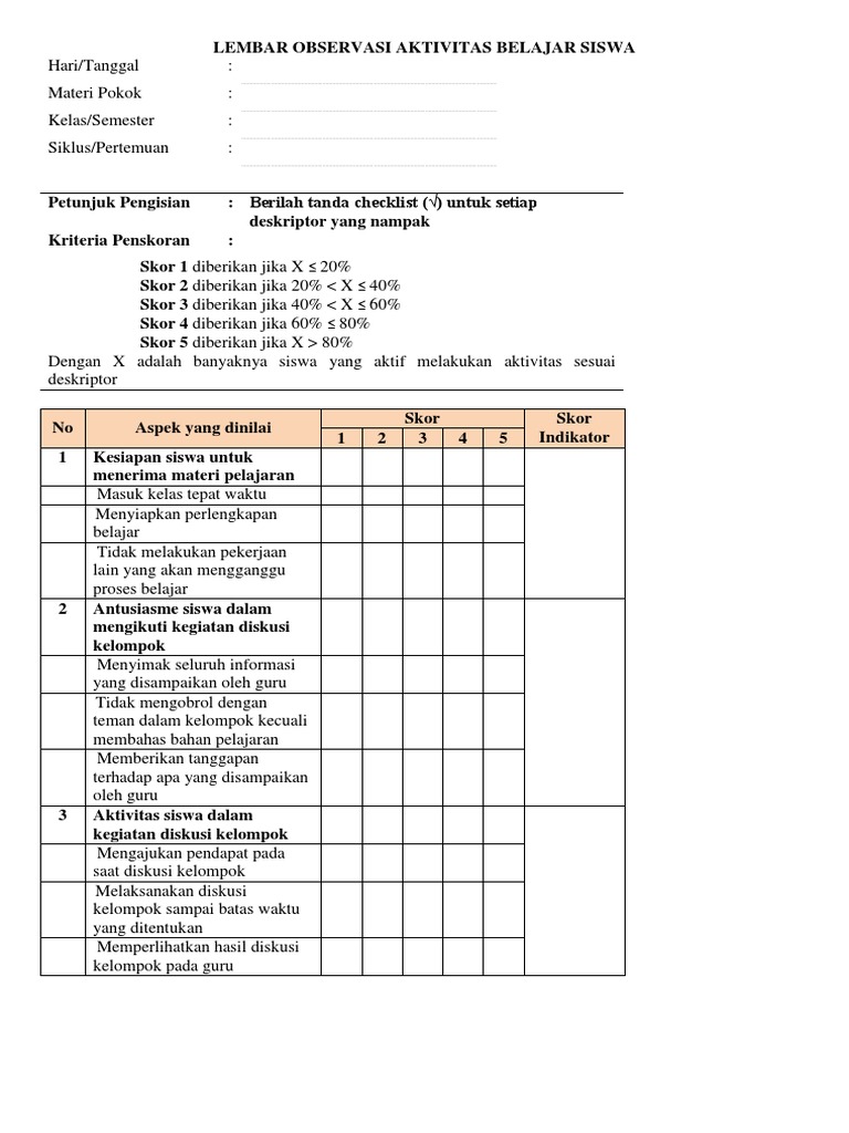 Observasi Aktivitas Belajar Siswa | PDF