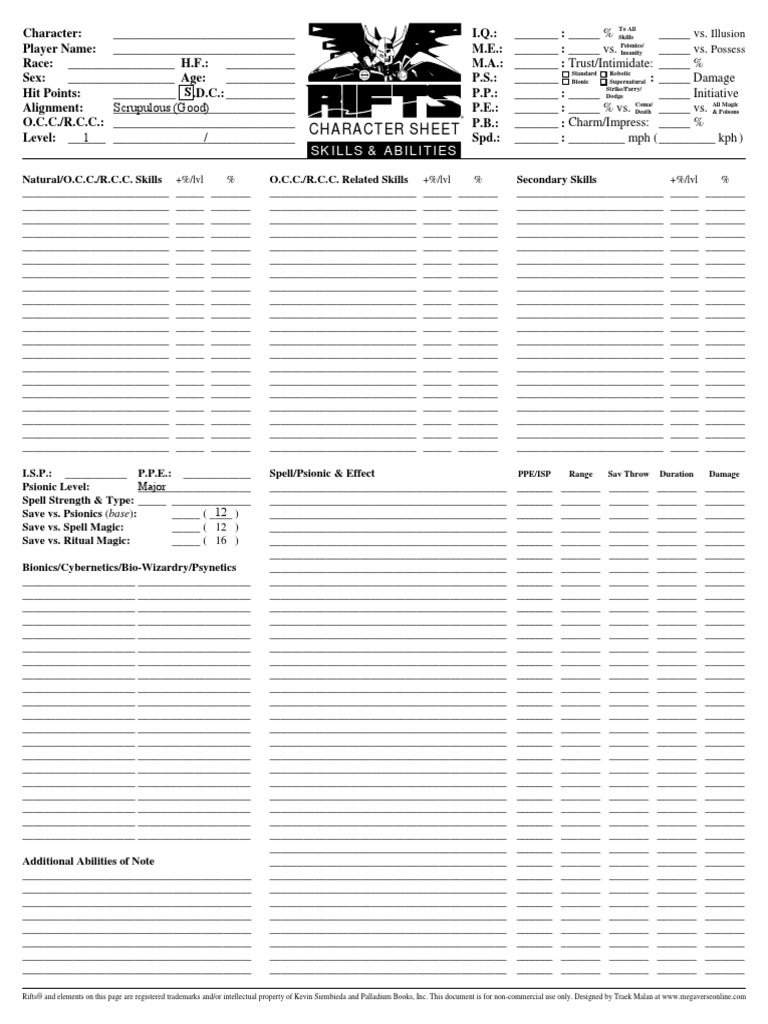 Character Sheet: Skills & Abilities | PDF | Leisure