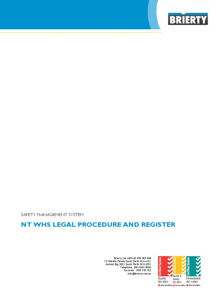 NT WHS Legal Procedure and Register | PDF | Regulatory Compliance ...
