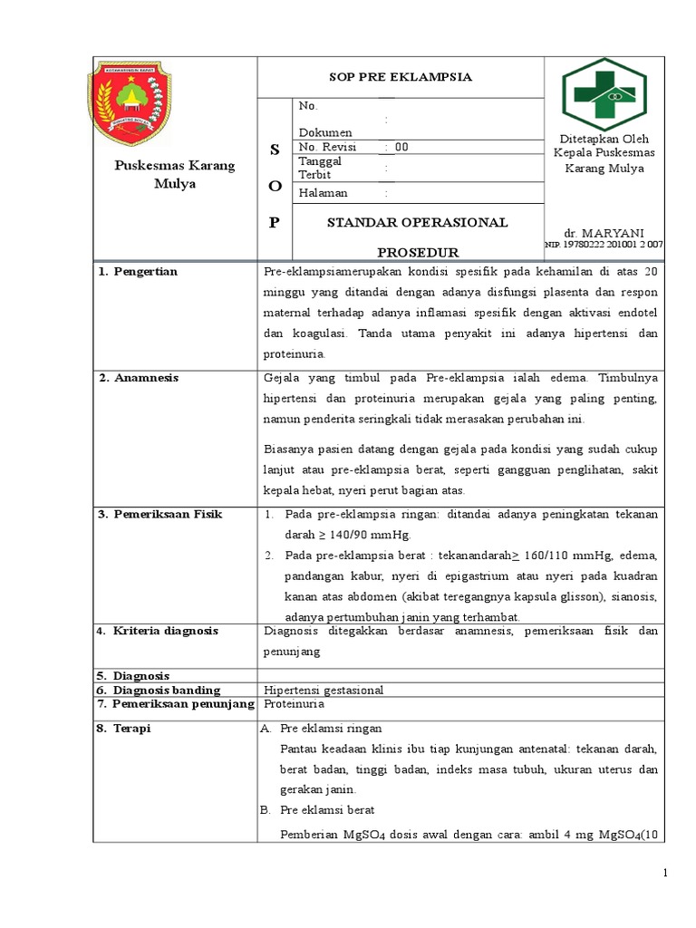Sop Pre Eklamsi | PDF