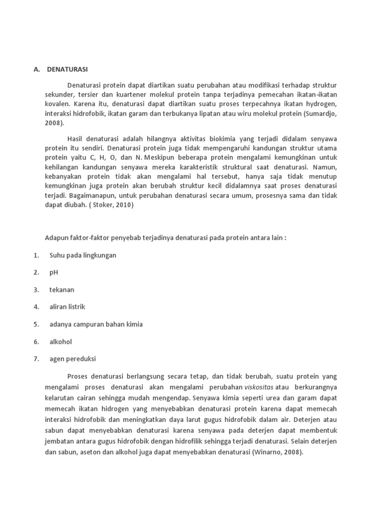 Denaturasi Protein: Proses, Faktor, dan Contoh | PDF