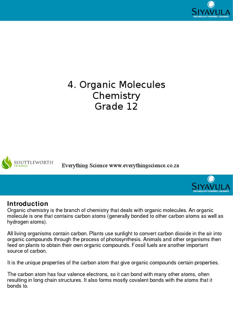 Organic Molecules Chemistry Grade 12: Everything Science WWW ...