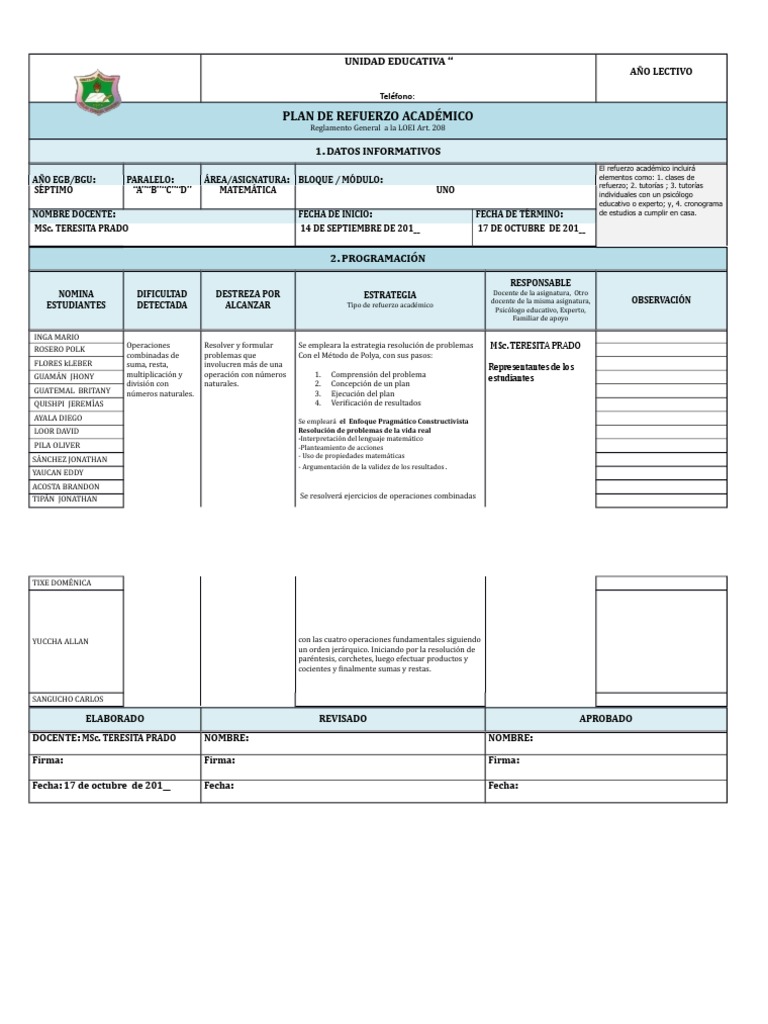 Plan de Refuerzo 5 | PDF | Maestros | Enseñando