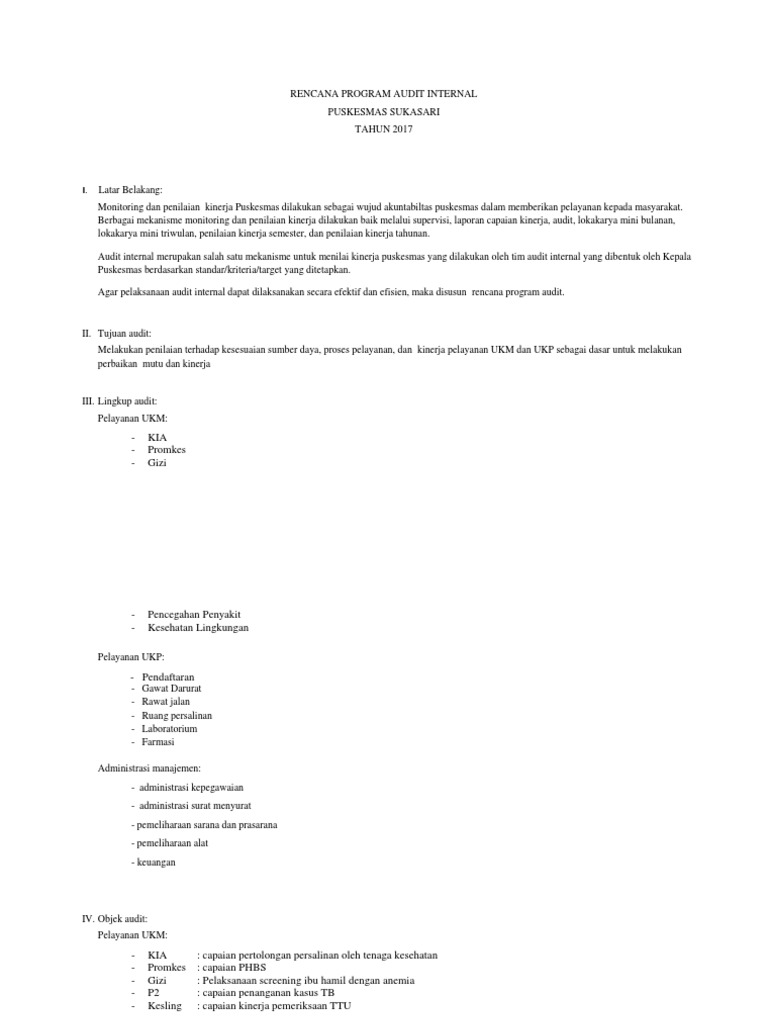 Contoh Audit Plan Dan Instrumen Audit PKM Sukasari | PDF