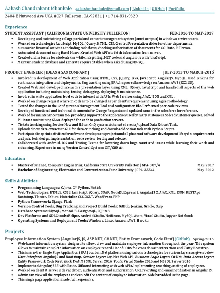 Aakash Mhankale Resume | PDF | Angular Js | Java Script