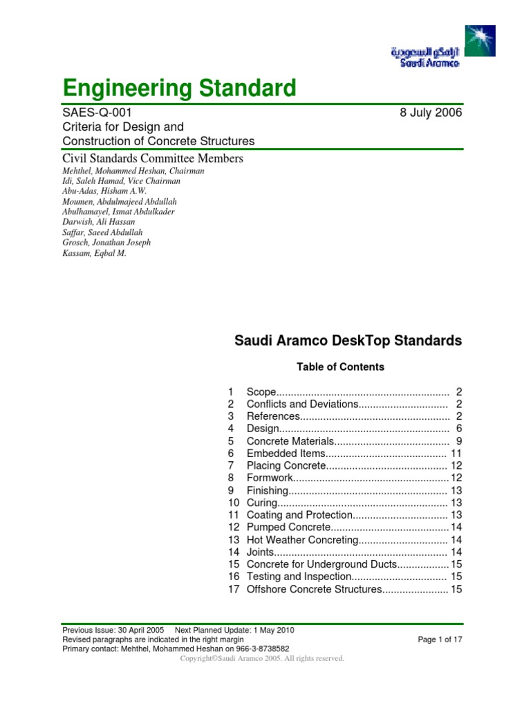 Saes Q 001 PDF | Download Free PDF | Concrete | Industries