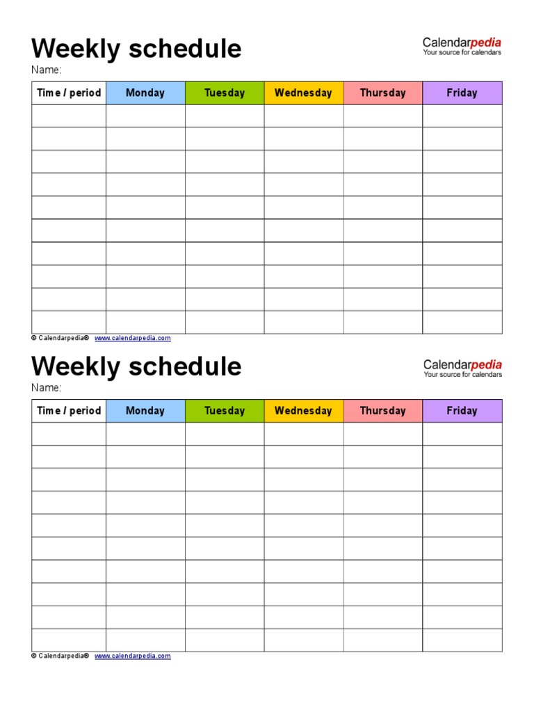 Weekly Schedule Monday To Friday 2 On 1 Page in Color | PDF | Language ...