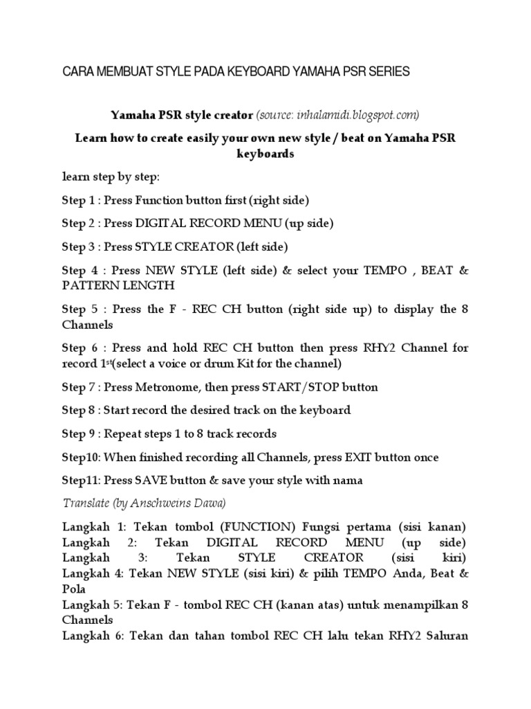Cara Membuat Style Keyboard Yamaha PSR | PDF