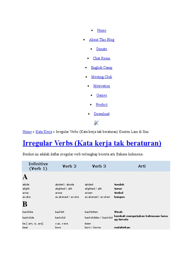 Irregular Verbs (Kata Kerja Tak Beraturan) | PDF