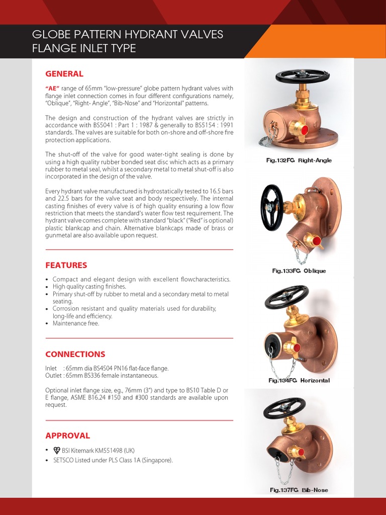 Ecatn Globe Pattern Flange Inlet Hydrant Valve Data Sheet | PDF