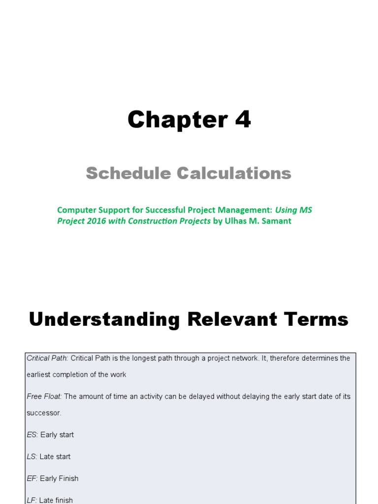 Schedule Calculations: Computer Support For Successful Project Management: Using MS | PDF ...