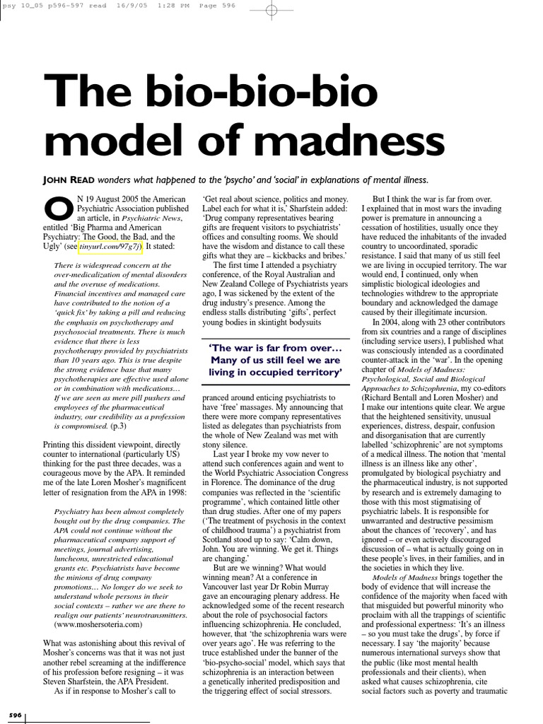 The Bio-Bio-Bio Model PDF | PDF | Psychiatry | Schizophrenia