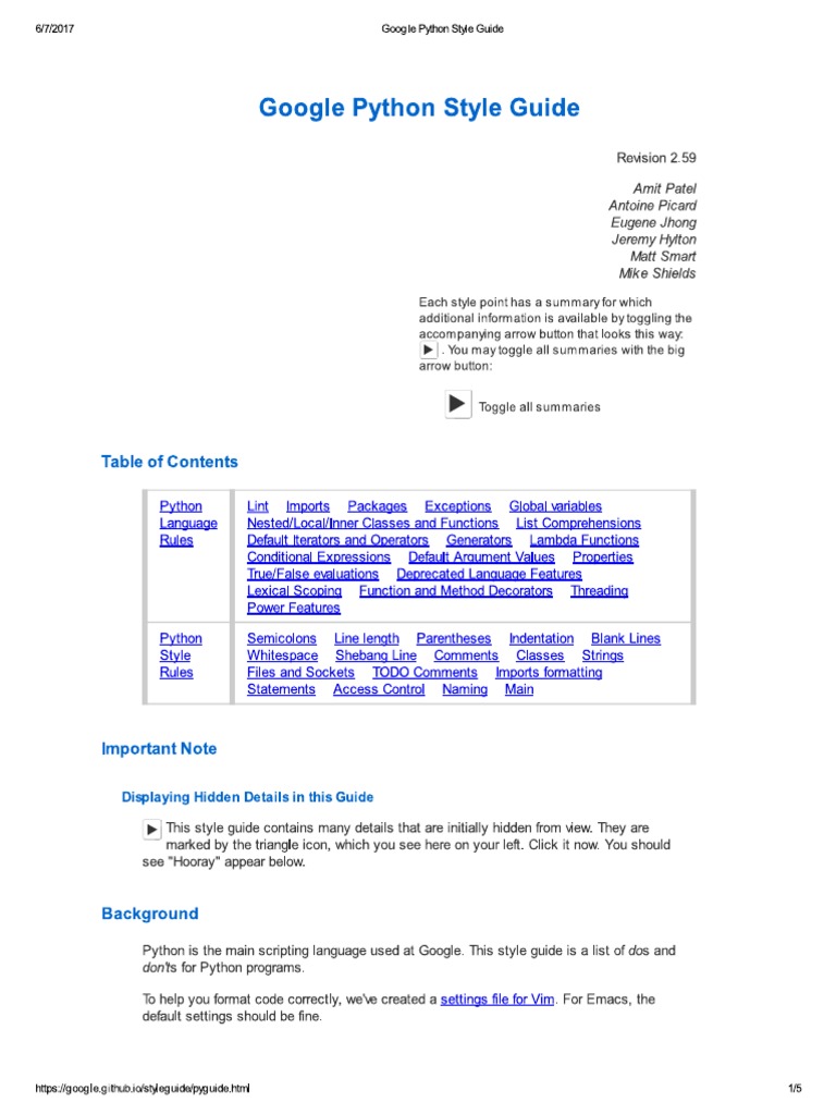 Google Py Style Guide | PDF