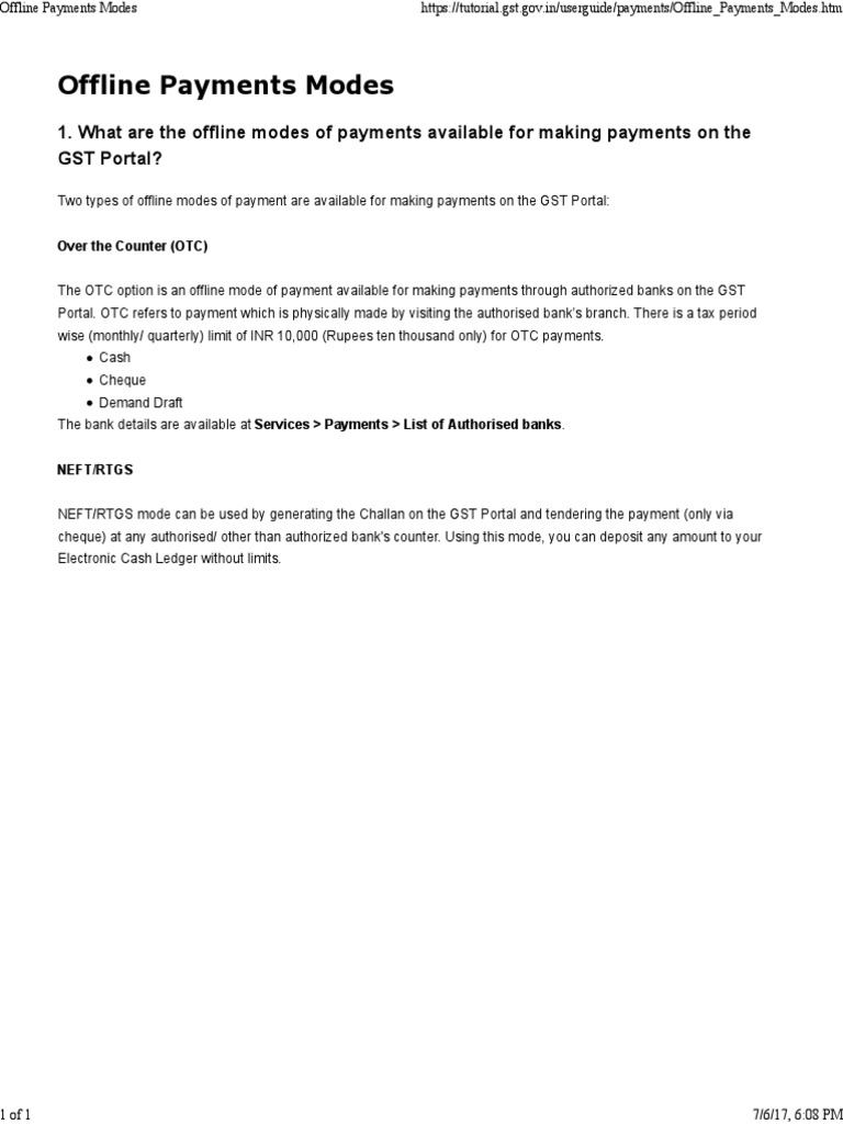 Offline Payments Modes | PDF