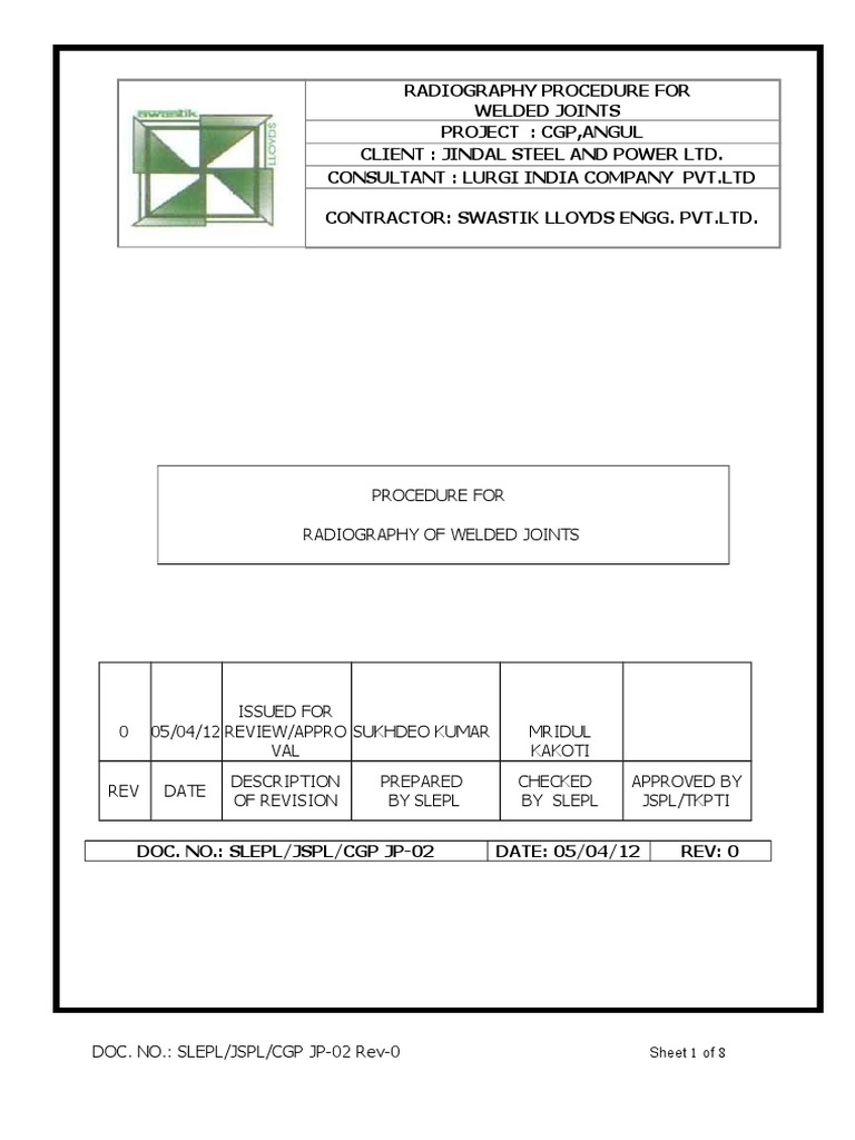 8 RT Procedure | PDF | Radiography | Welding