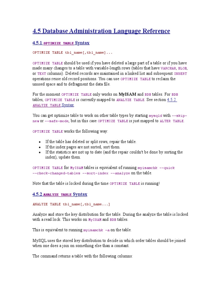 MySql - Database Administration Language Reference | PDF | Database ... MySql - Database Administration Language Reference | PDF | Database ...