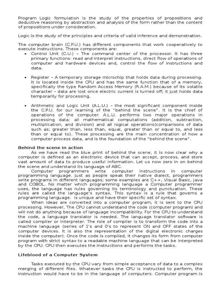 Program Logic Formulation Download Free Pdf Computer Program Programming