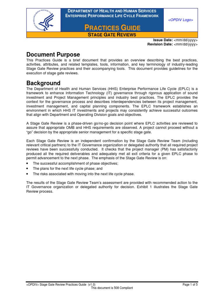 EPLC Stage Gate Reviews Practices Guide | PDF | Product Lifecycle ...