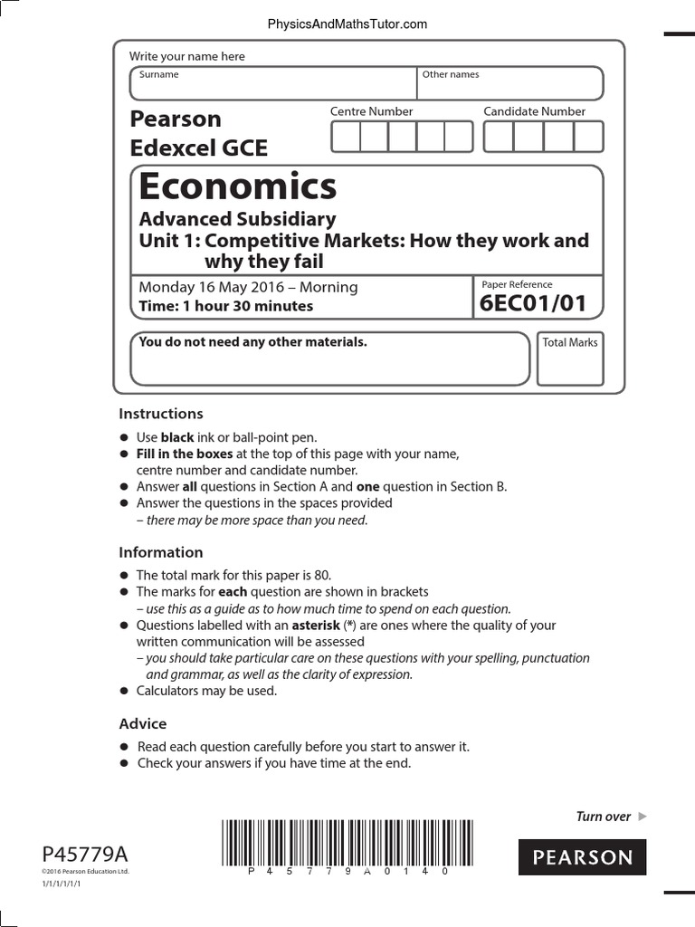 June 2016 QP - Unit 1 Edexcel Economics A-level.pdf | Price Elasticity ... June 2016 QP - Unit 1 Edexcel Economics A-level.pdf | Price Elasticity ...