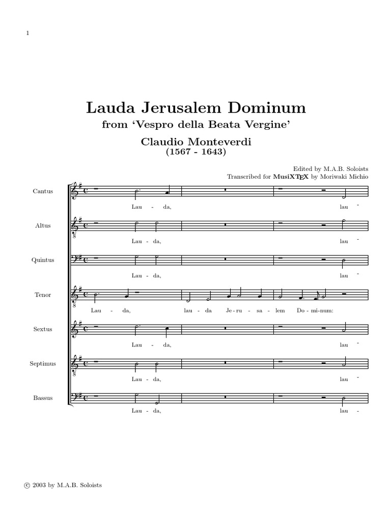 Monteverdi Lauda Jerusalem Dominum | PDF | Classical Music | Entertainment (General)