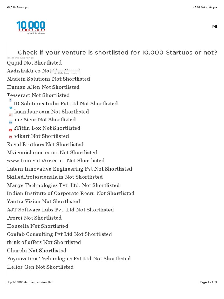 10,000 Startups List | PDF | Business