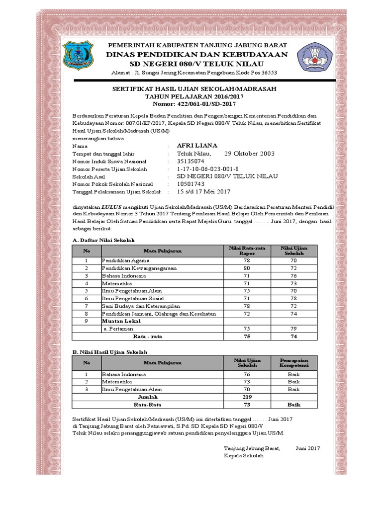 Contoh Skhu SD Tahun 2017 | PDF