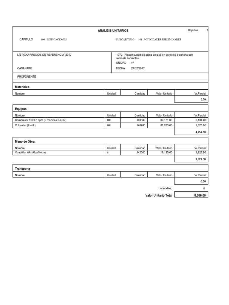 Lista Apu Base 21 Feb 17 Casanare | PDF | Albañilería | Ingeniería de ...