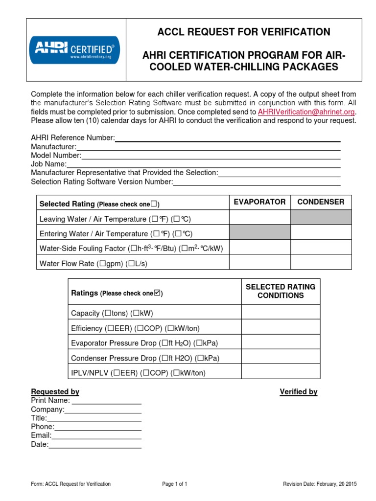 ACCL Request For Verification - Blank | PDF | Heating, Ventilating, And ...