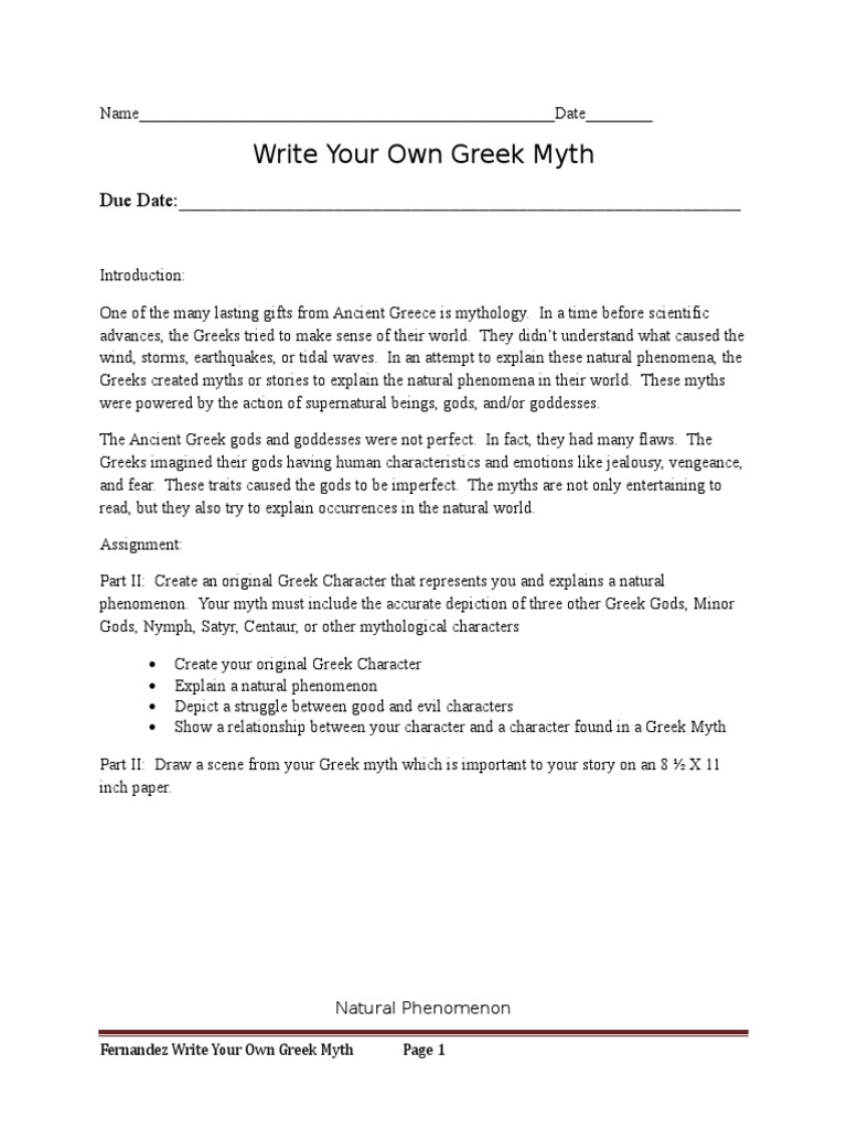 Write Your Own Greek Myth | PDF | Greek Mythology | Mythology