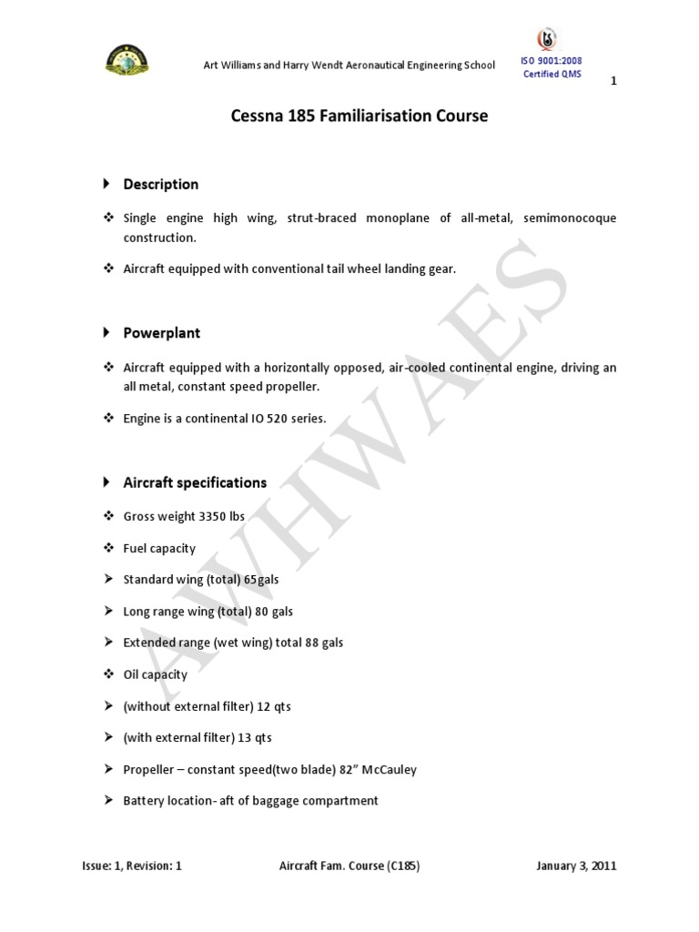 Cessna 185 Familiarisation Course | PDF | Aircraft Flight Control ...