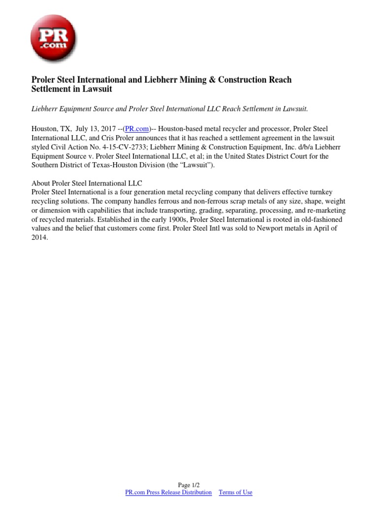 Proler Steel International and Liebherr Mining & Construction Reach ...