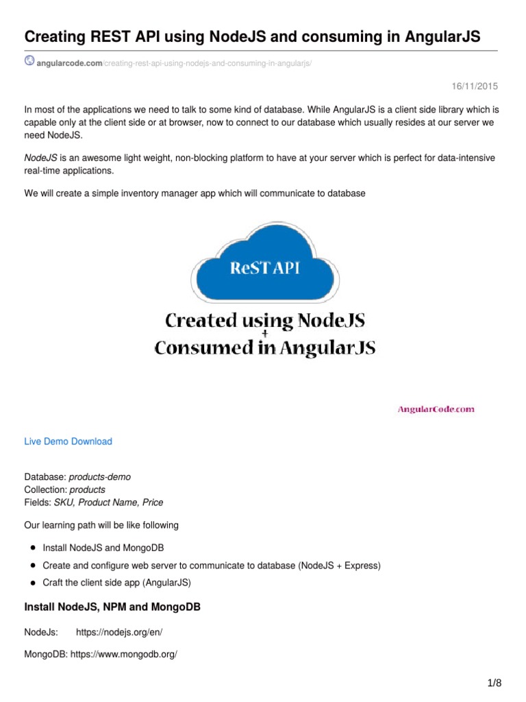 Creating Rest Api Using Nodejs And Consuming In Angularjs Pdf Angular Js Representational