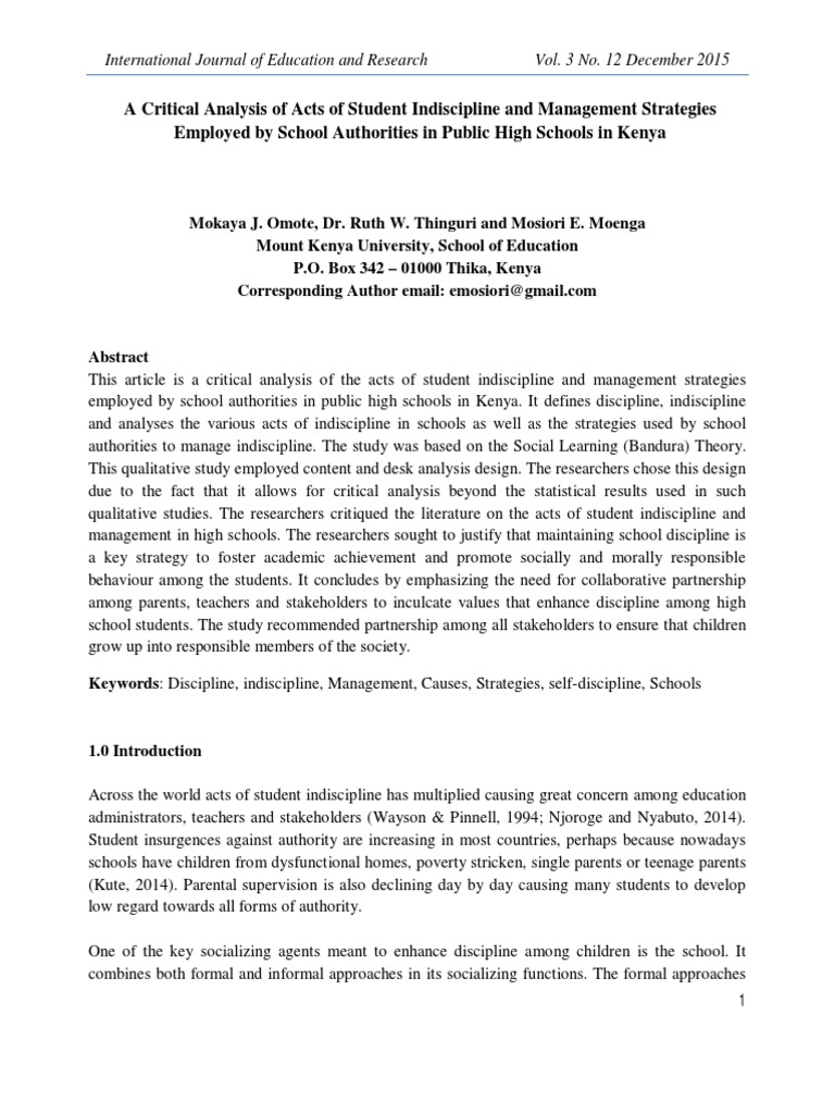 A Critical Analysis of Acts of Student Indiscipline and Management ...