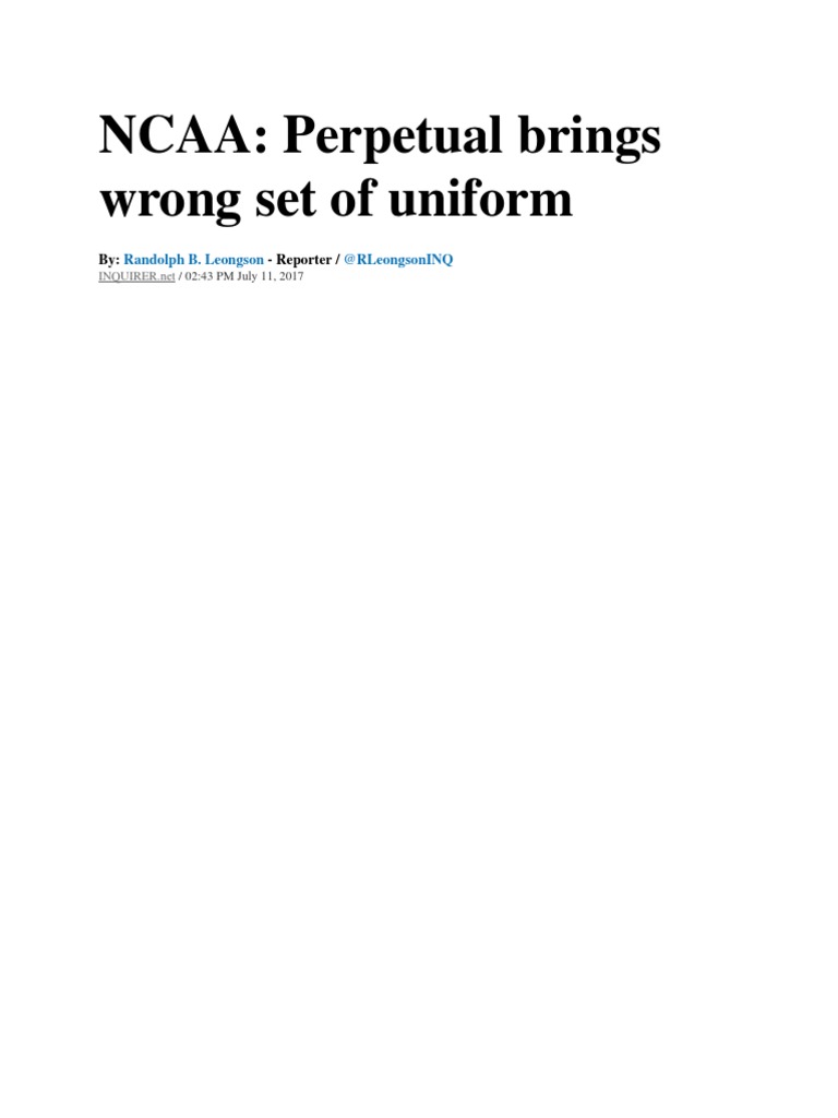 NCAA Perpetual Brings Wrong Set of Uniforms | PDF