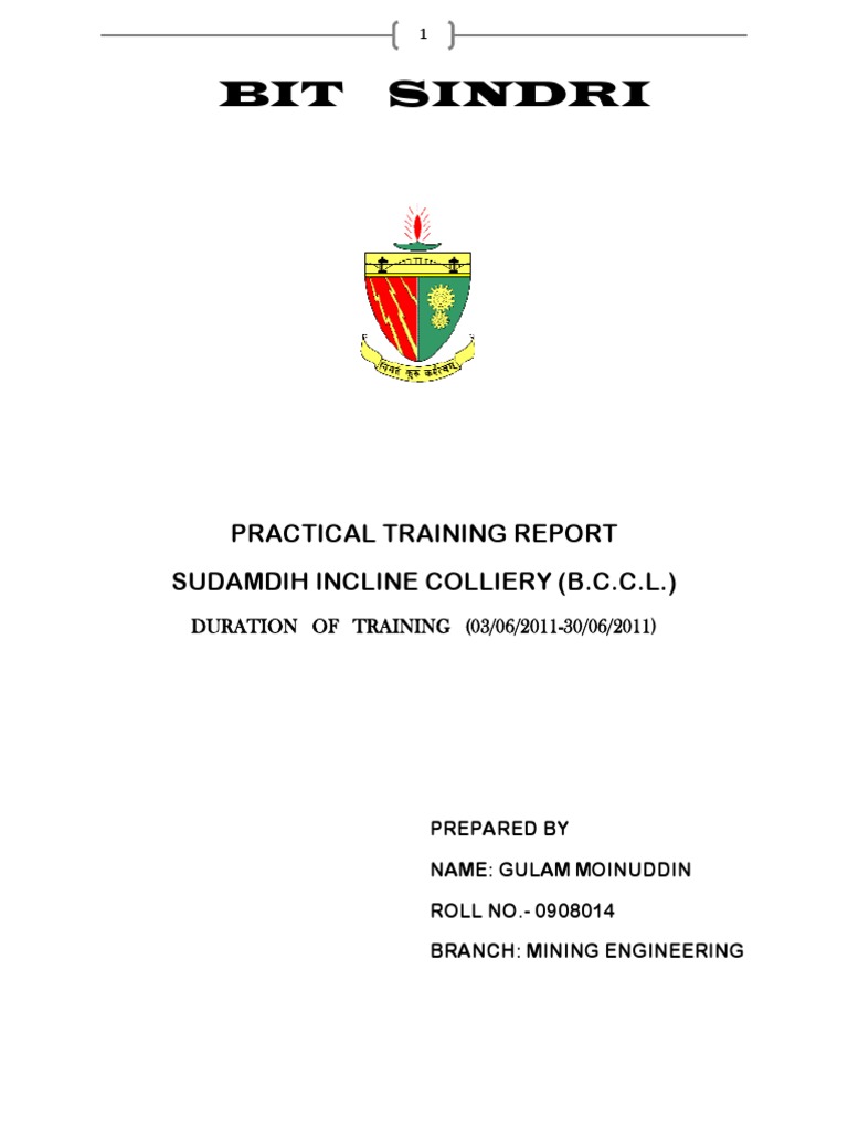 Sudamdih Incline Colliery Training Report | PDF | Coal Mining ...