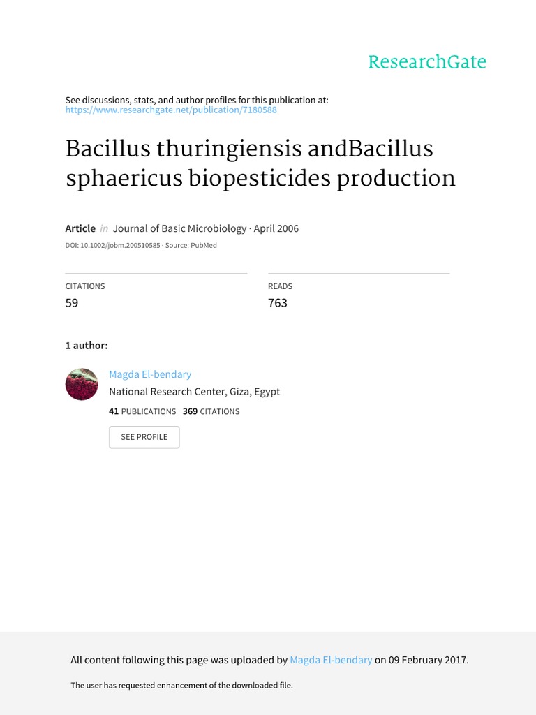 Bacillus Thuringiensis Andbacillus Sphaericus Biopesticides Production Pdf Cell Membrane