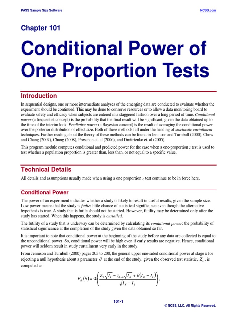 Conditional Power of One Proportion Tests PDF | PDF | Null Hypothesis ...