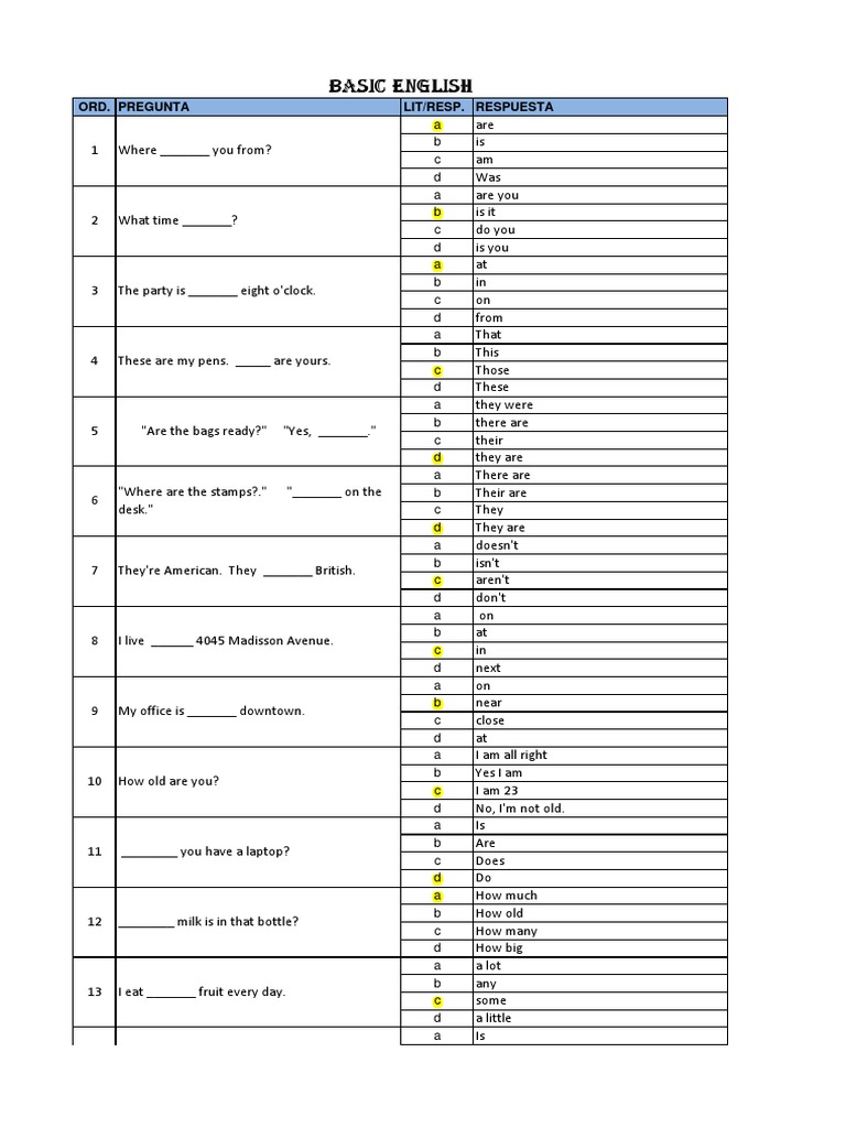 Basic English Question Practice | PDF