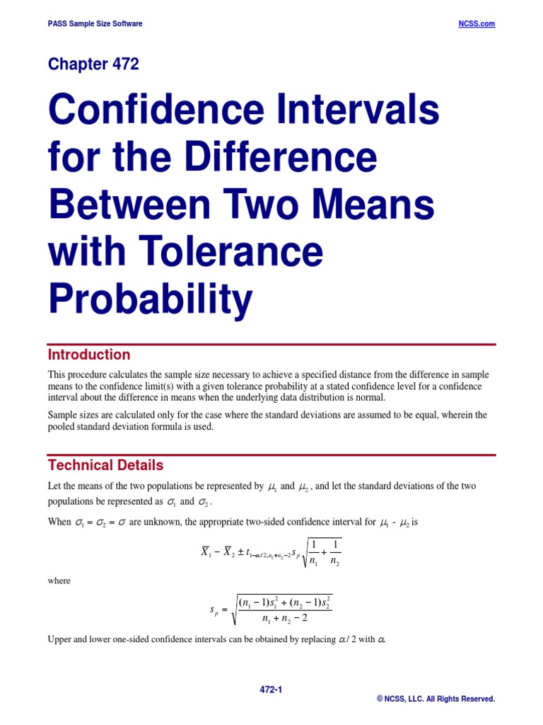 Confidence Intervals For The Difference Between Two Means With ...
