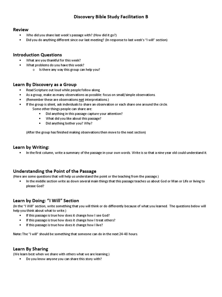 Discovery Bible Study Facilitation Guide | PDF | Career & Growth | Self ...