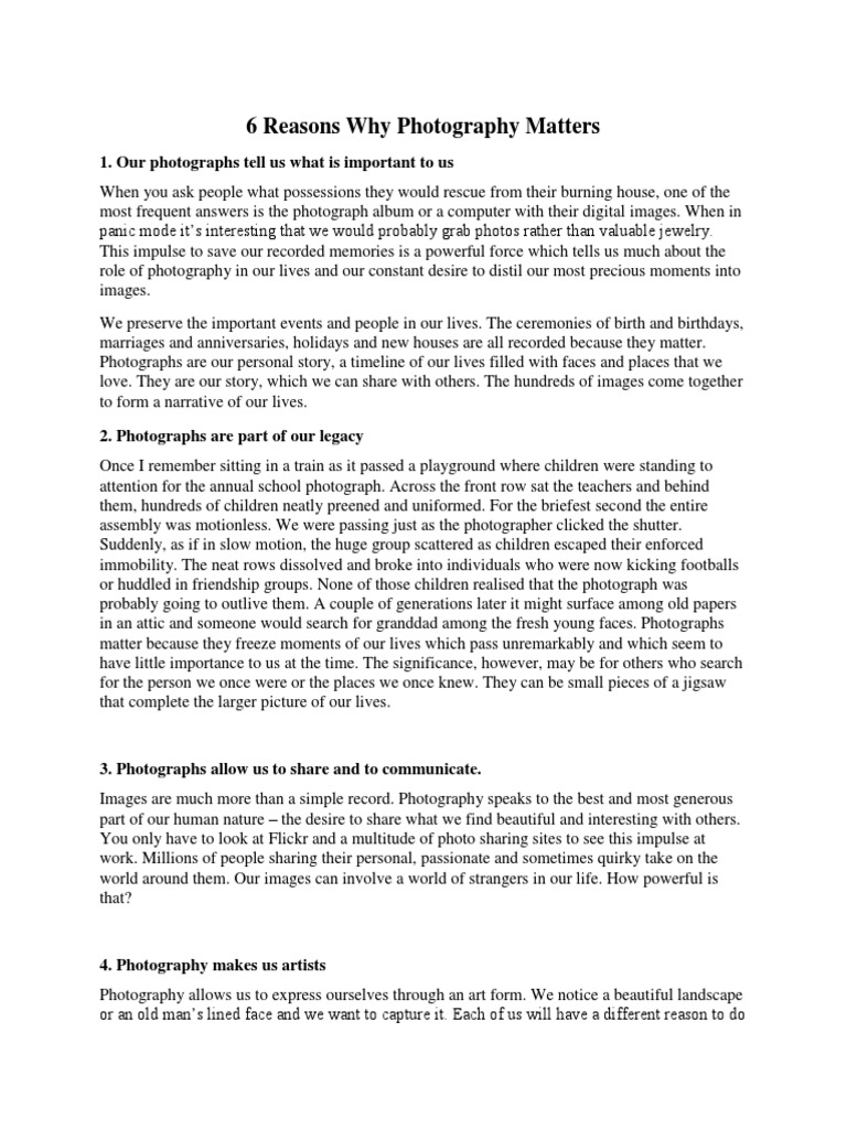 6 Reasons Why Photography Matters | PDF | Composition (Visual Arts ...