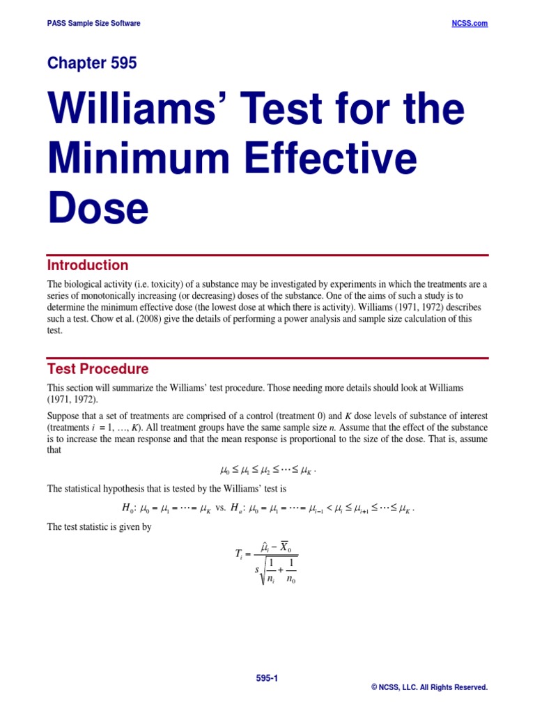 Williams' Test For The Minimum Effective Dose | PDF | Sample Size ...