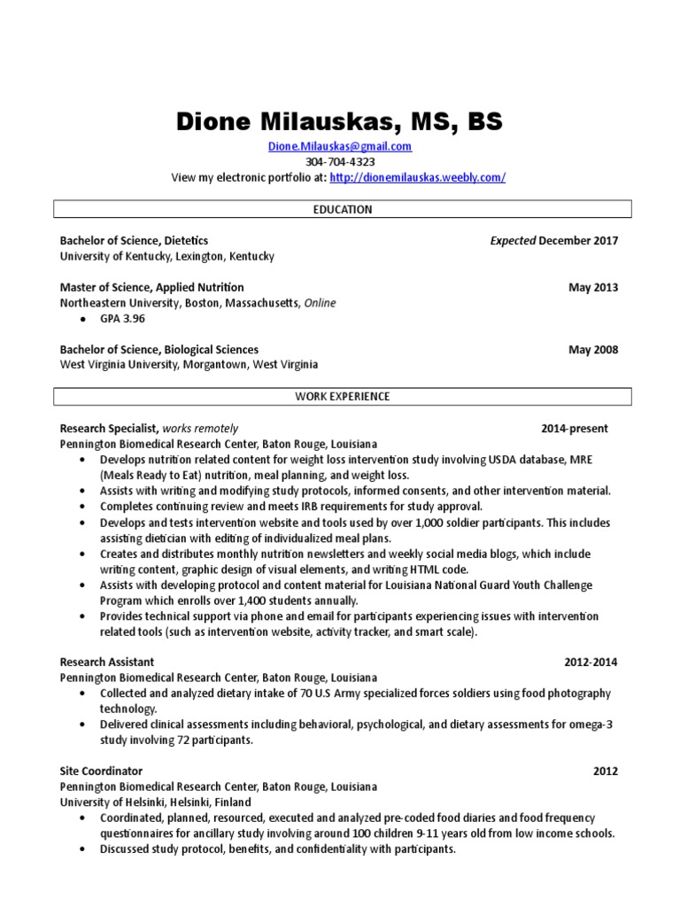 Resume-Dione Milauskas Dicas | PDF | Dietitian | Wellness