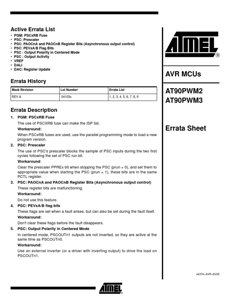AT90PWM2 3 Errata PDF | PDF | Electronic Engineering | Digital Technology