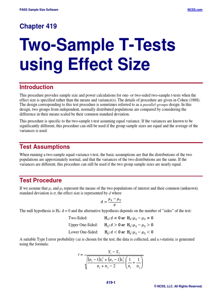 Two-Sample T-Tests Using Effect Size | Statistical Power | Student's T Test