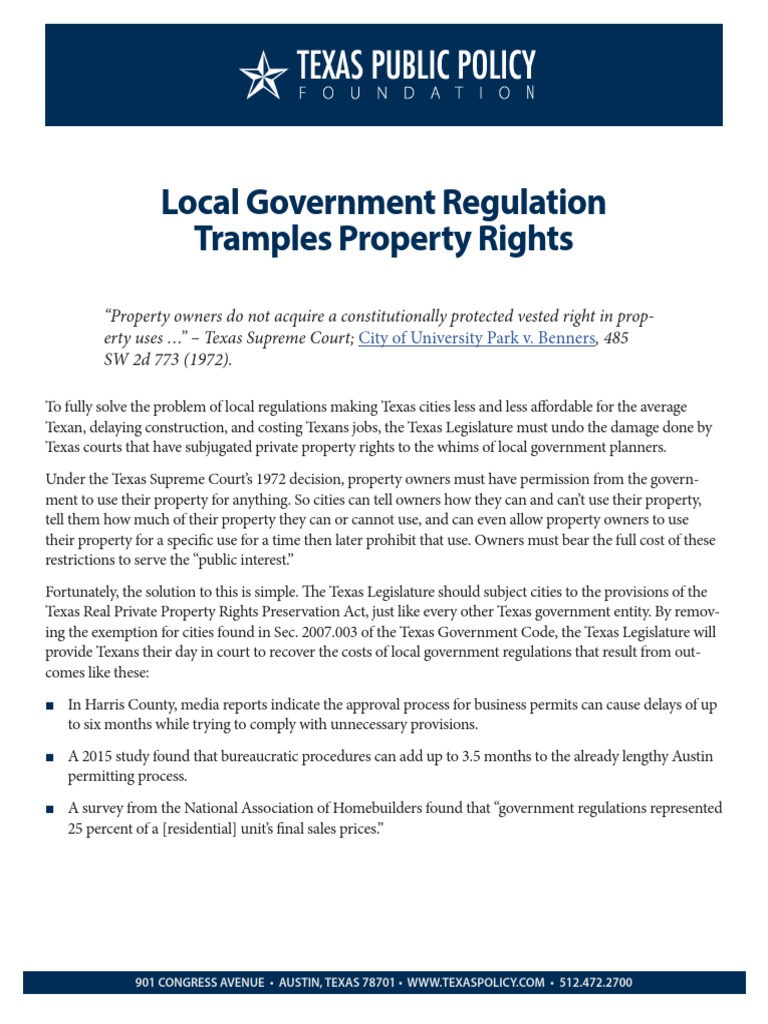 2017-07 Local Government Regulation Tramples Property Rights 1-Pager ...