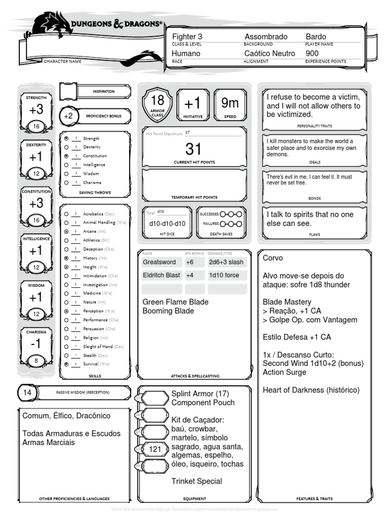 Witcher-esque Character (5e) | Role Playing | Tabletop Games
