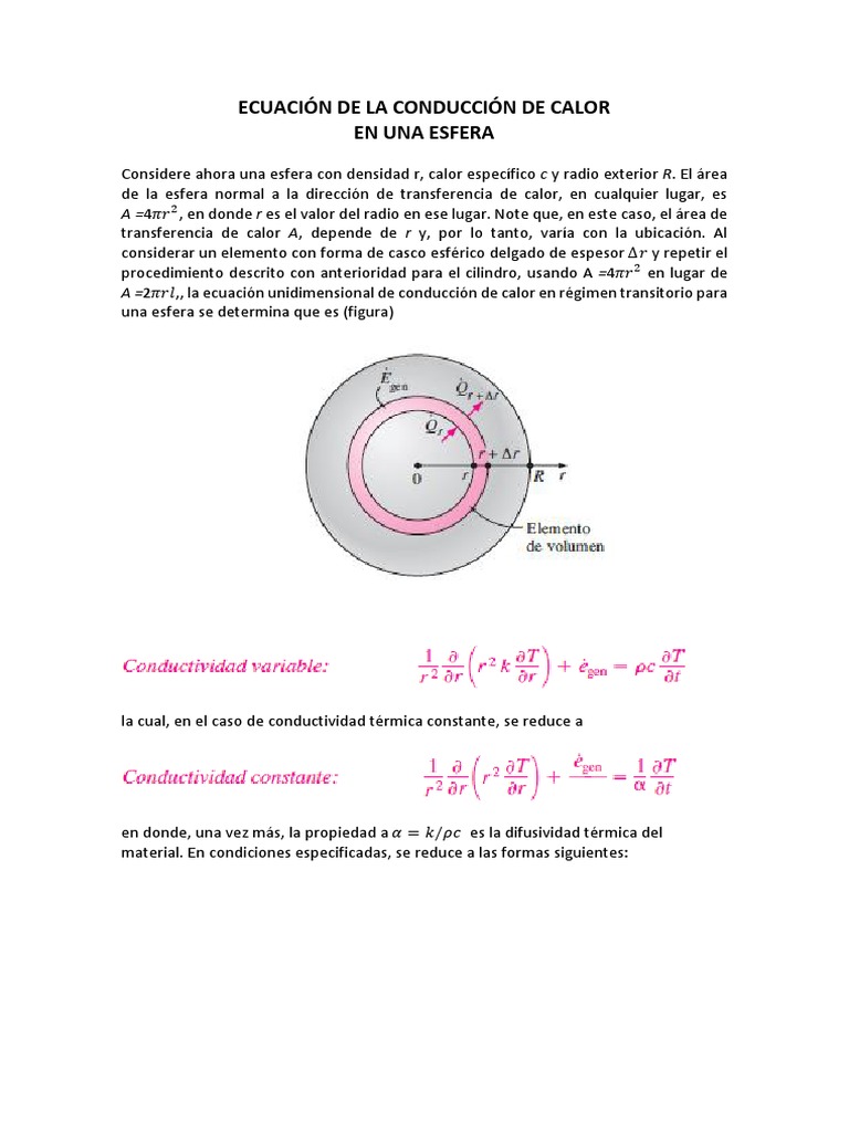 Ecuación de La Conducción de Calor en Una Esfera | Conduccion termica ...