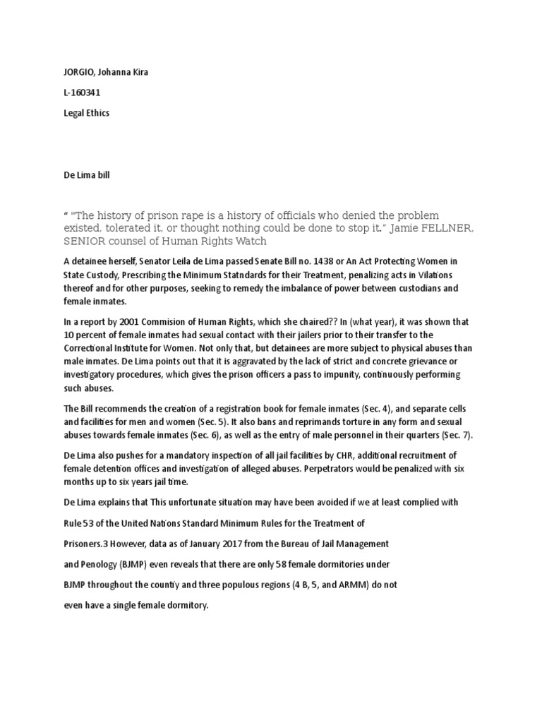 Legal Ethics de Lima Bill | PDF | Prison | Rape