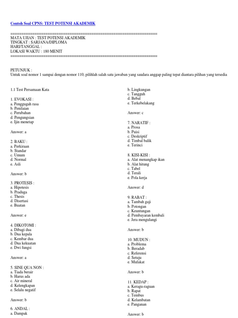 Contoh Soal Tpa | PDF